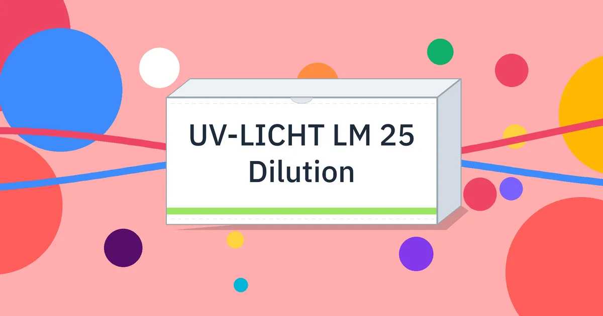 Symbolbild: Packung mit der Aufschrift UV-LICHT LM 25 Dilution (PZN 13258728) – Verfügbarkeit und Bezug in Apotheken in Frankfurt am Main