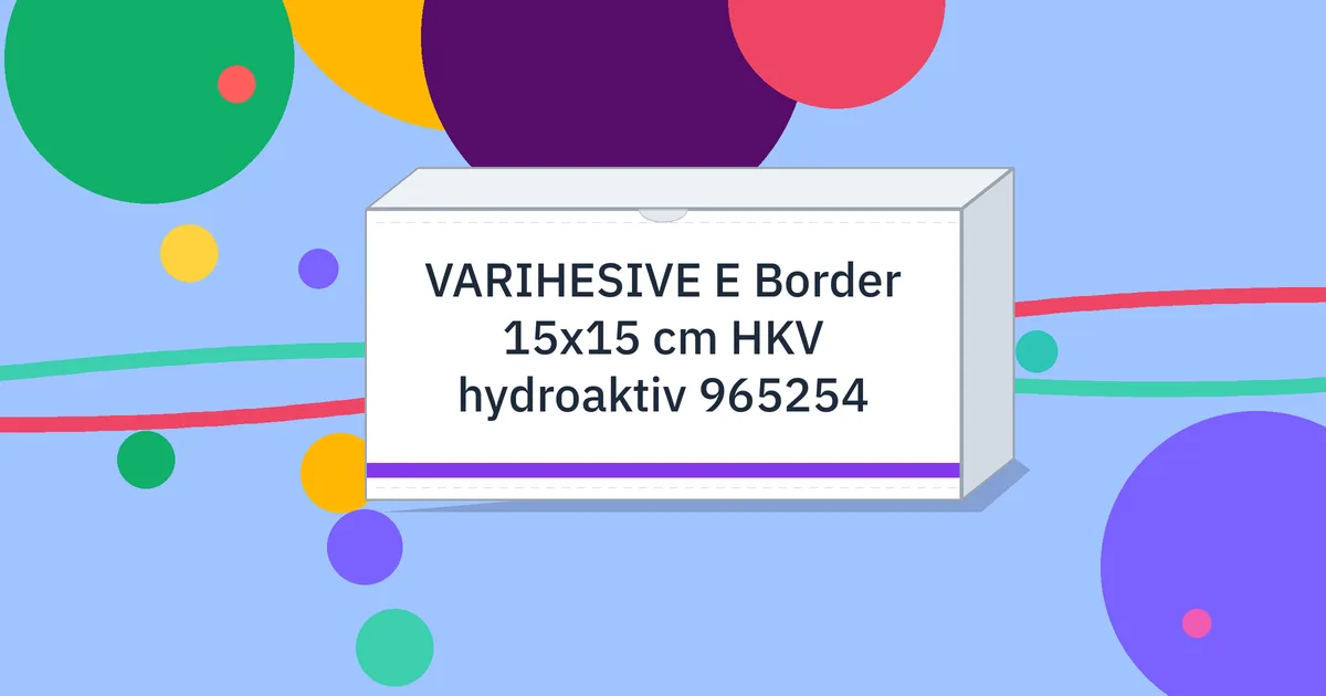 Symbolbild: Packung mit der Aufschrift VARIHESIVE E Border 15x15 cm HKV hydroaktiv 965254 (PZN 00001502) – Verfügbarkeit und Bezug in Apotheken in Frankfurt am Main