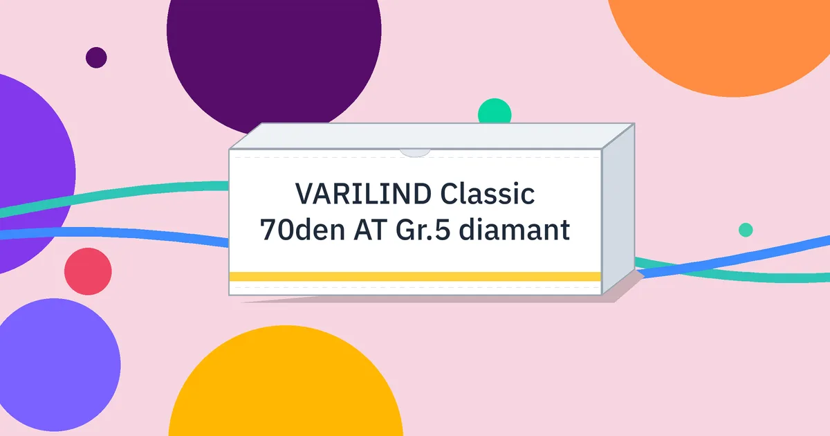 Symbolbild: Packung mit der Aufschrift VARILIND Classic 70den AT Gr.5 diamant (PZN 09521953) – Verfügbarkeit und Bezug in Apotheken in Frankfurt am Main