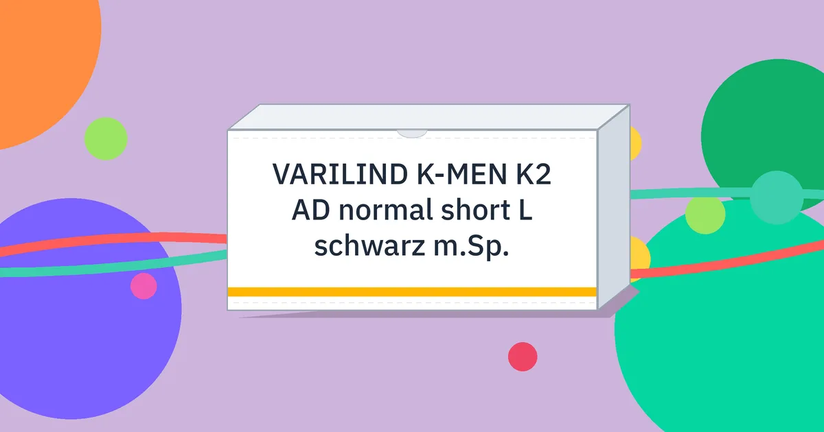 Symbolbild: Packung mit der Aufschrift VARILIND K-MEN K2 AD normal short L schwarz m.Sp. (PZN 20569512) – Verfügbarkeit und Bezug in Apotheken in Frankfurt am Main