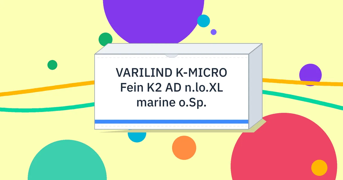 Symbolbild: Packung mit der Aufschrift VARILIND K-MICRO Fein K2 AD n.lo.XL marine o.Sp. (PZN 20558810) – Verfügbarkeit und Bezug in Apotheken in Frankfurt am Main