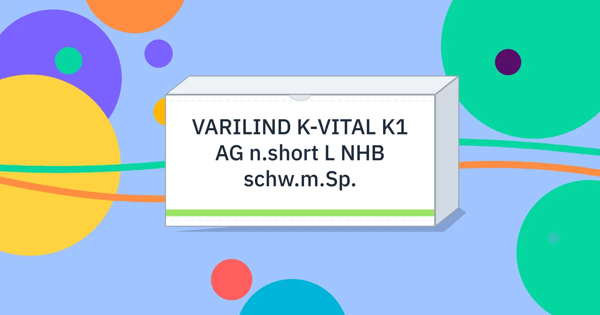 Symbolbild: Packung mit der Aufschrift VARILIND K-VITAL K1 AG n.short L NHB schw.m.Sp. (PZN 20563432) – Verfügbarkeit und Bezug in Apotheken in Frankfurt am Main