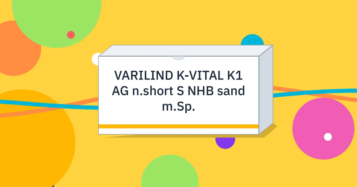 Symbolbild: Packung mit der Aufschrift VARILIND K-VITAL K1 AG n.short S NHB sand m.Sp. (PZN 20562651) – Verfügbarkeit und Bezug in Apotheken in Frankfurt am Main