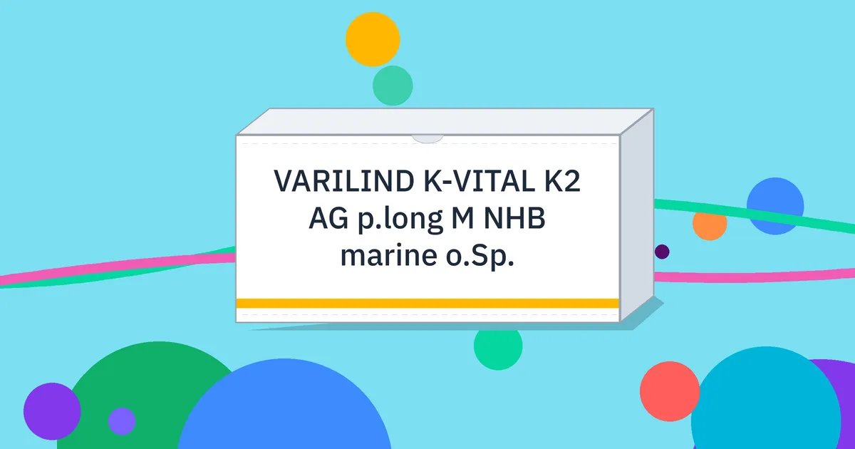 Symbolbild: Packung mit der Aufschrift VARILIND K-VITAL K2 AG p.long M NHB marine o.Sp. (PZN 20564963) – Verfügbarkeit und Bezug in Apotheken in Frankfurt am Main
