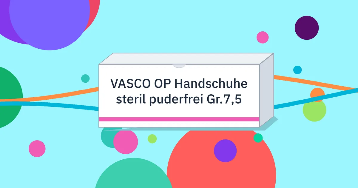 Symbolbild: Packung mit der Aufschrift VASCO OP Handschuhe steril puderfrei Gr.7,5 (PZN 11184902) – Verfügbarkeit und Bezug in Apotheken in Frankfurt am Main
