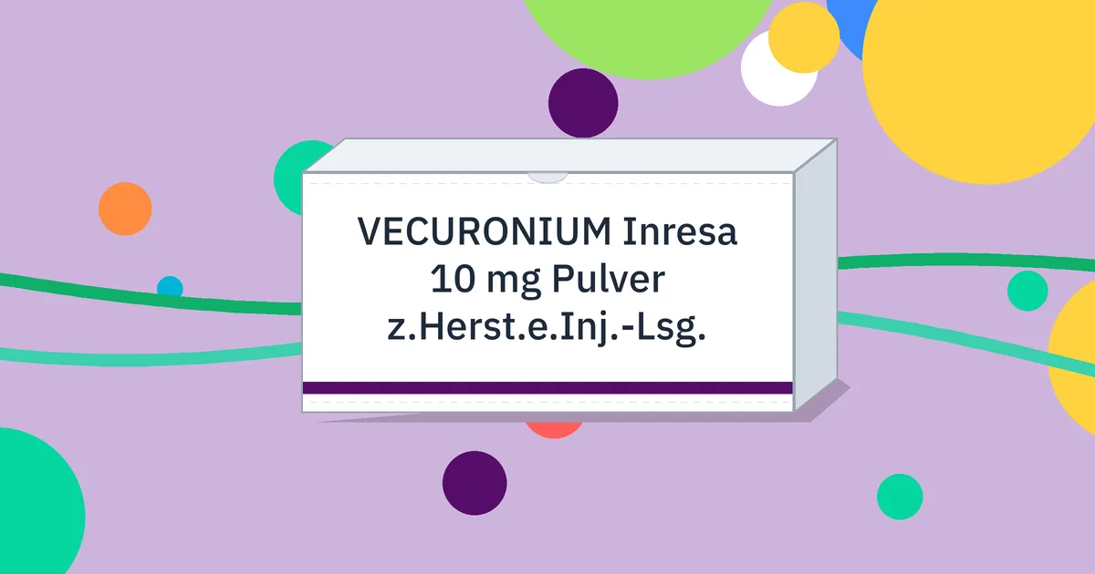 Symbolbild: Packung mit der Aufschrift VECURONIUM Inresa 10 mg Pulver z.Herst.e.Inj.-Lsg. (PZN 03379371) – Verfügbarkeit und Bezug in Apotheken in Frankfurt am Main