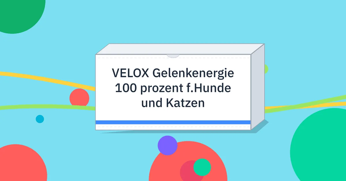 Symbolbild: Packung mit der Aufschrift VELOX Gelenkenergie 100 prozent f.Hunde und Katzen (PZN 04369038) – Verfügbarkeit und Bezug in Apotheken in Frankfurt am Main