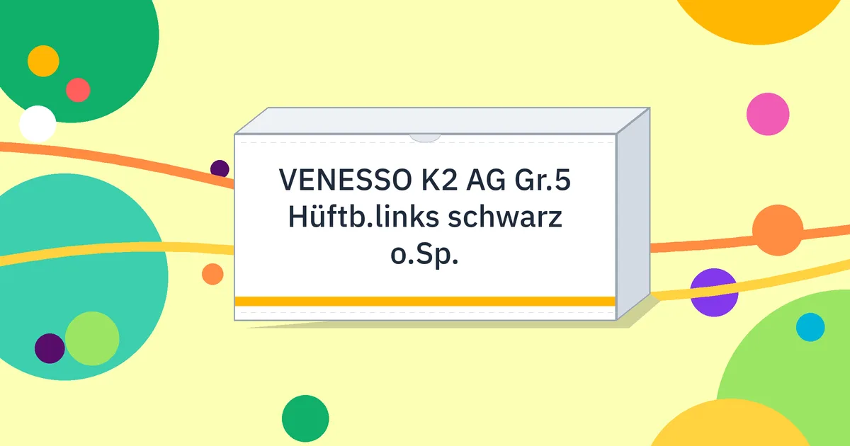Symbolbild: Packung mit der Aufschrift VENESSO K2 AG Gr.5 Hüftb.links schwarz o.Sp. (PZN 03269949) – Verfügbarkeit und Bezug in Apotheken in Frankfurt am Main