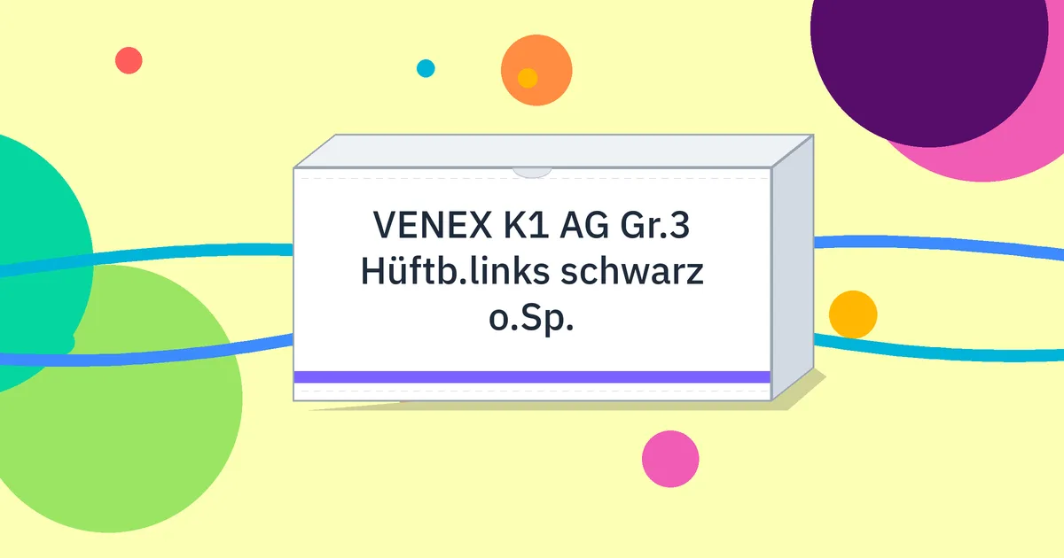 Symbolbild: Packung mit der Aufschrift VENEX K1 AG Gr.3 Hüftb.links schwarz o.Sp. (PZN 03206423) – Verfügbarkeit und Bezug in Apotheken in Frankfurt am Main