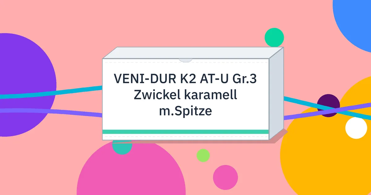 Symbolbild: Packung mit der Aufschrift VENI-DUR K2 AT-U Gr.3 Zwickel karamell m.Spitze (PZN 13758922) – Verfügbarkeit und Bezug in Apotheken in Frankfurt am Main