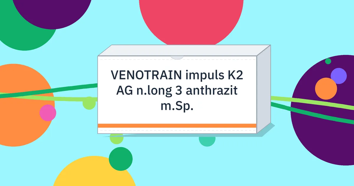Symbolbild: Packung mit der Aufschrift VENOTRAIN impuls K2 AG n.long 3 anthrazit m.Sp. (PZN 15212334) – Verfügbarkeit und Bezug in Apotheken in Frankfurt am Main