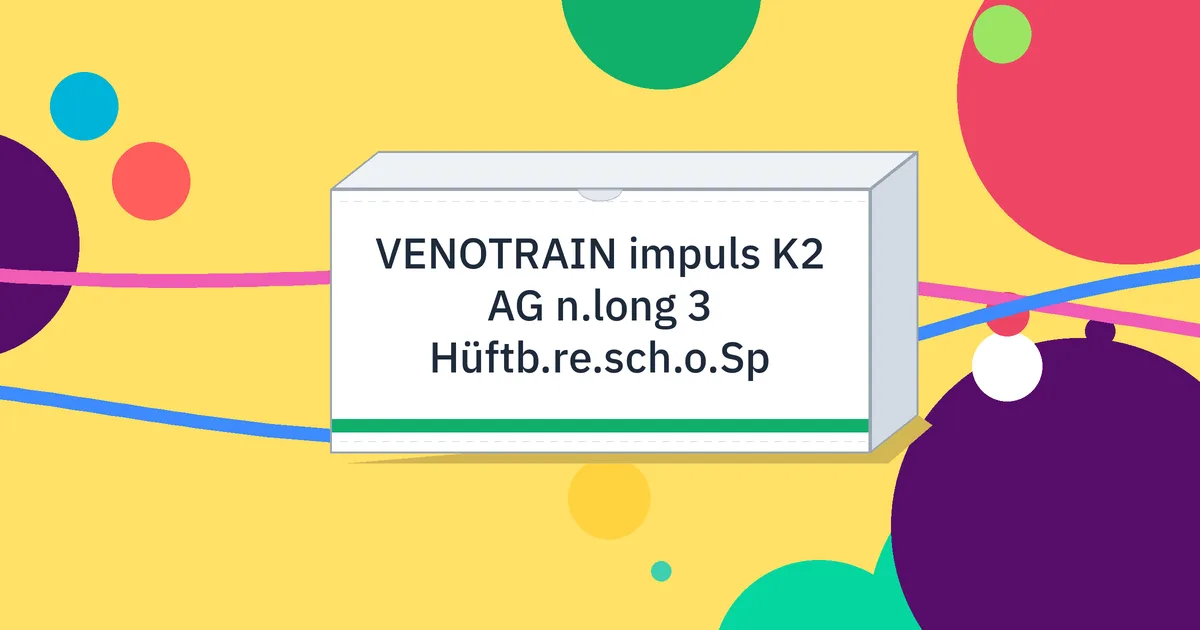 Symbolbild: Packung mit der Aufschrift VENOTRAIN impuls K2 AG n.long 3 Hüftb.re.sch.o.Sp (PZN 10293316) – Verfügbarkeit und Bezug in Apotheken in Frankfurt am Main