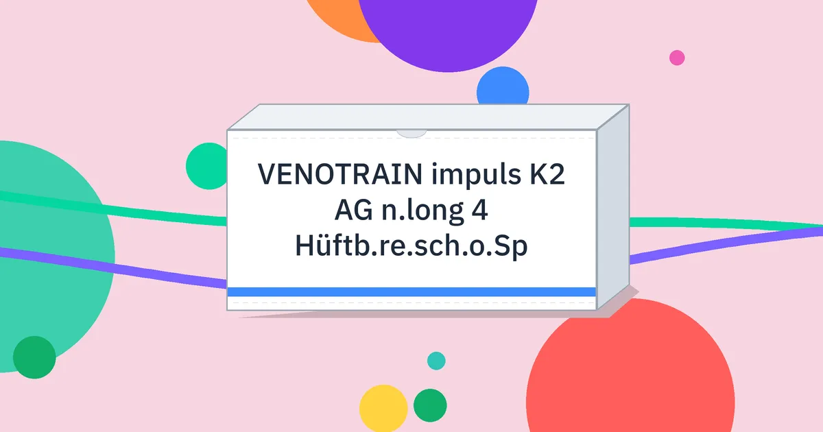 Symbolbild: Packung mit der Aufschrift VENOTRAIN impuls K2 AG n.long 4 Hüftb.re.sch.o.Sp (PZN 10293322) – Verfügbarkeit und Bezug in Apotheken in Frankfurt am Main