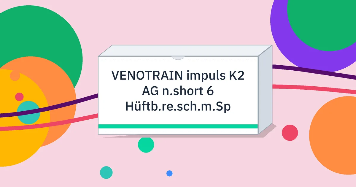 Symbolbild: Packung mit der Aufschrift VENOTRAIN impuls K2 AG n.short 6 Hüftb.re.sch.m.Sp (PZN 10292989) – Verfügbarkeit und Bezug in Apotheken in Frankfurt am Main