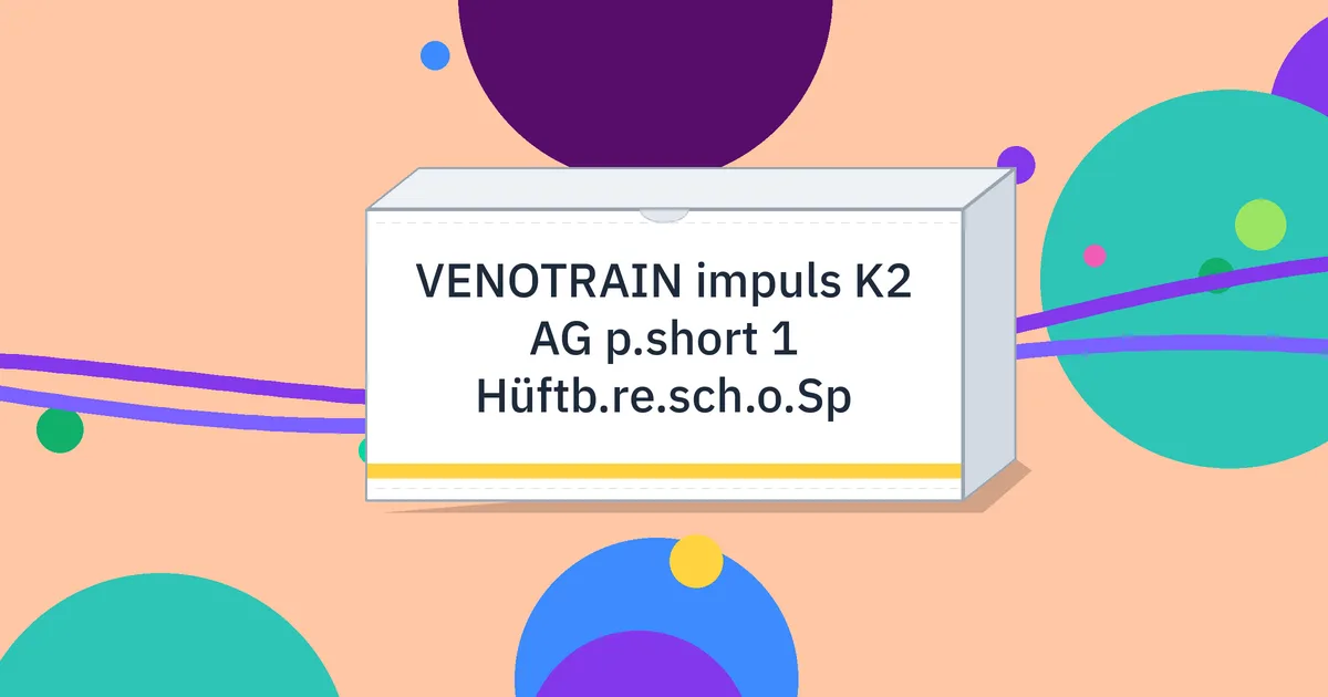 Symbolbild: Packung mit der Aufschrift VENOTRAIN impuls K2 AG p.short 1 Hüftb.re.sch.o.Sp (PZN 10293351) – Verfügbarkeit und Bezug in Apotheken in Frankfurt am Main