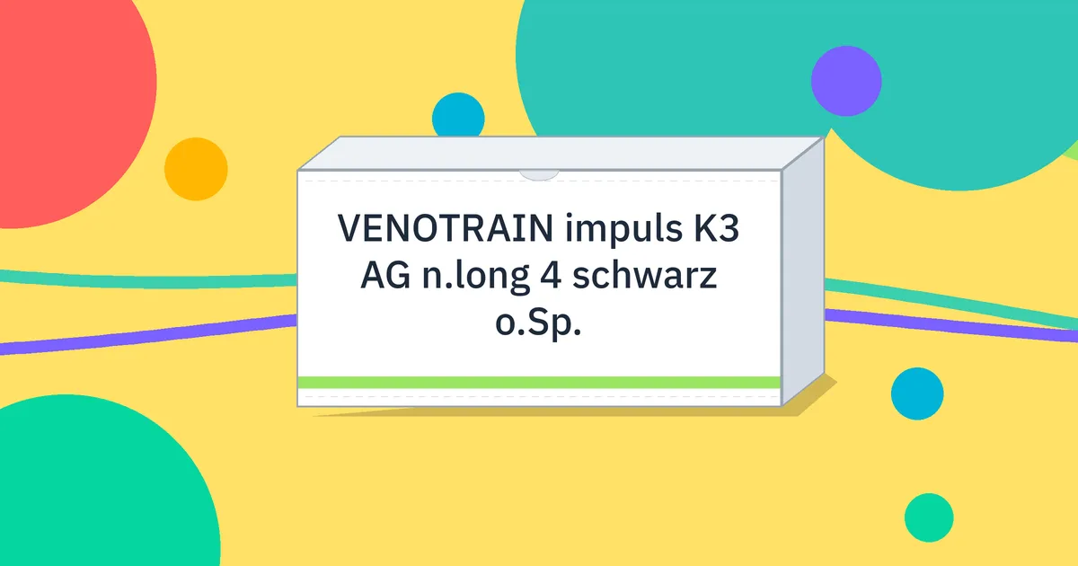 Symbolbild: Packung mit der Aufschrift VENOTRAIN impuls K3 AG n.long 4 schwarz o.Sp. (PZN 00504114) – Verfügbarkeit und Bezug in Apotheken in Frankfurt am Main