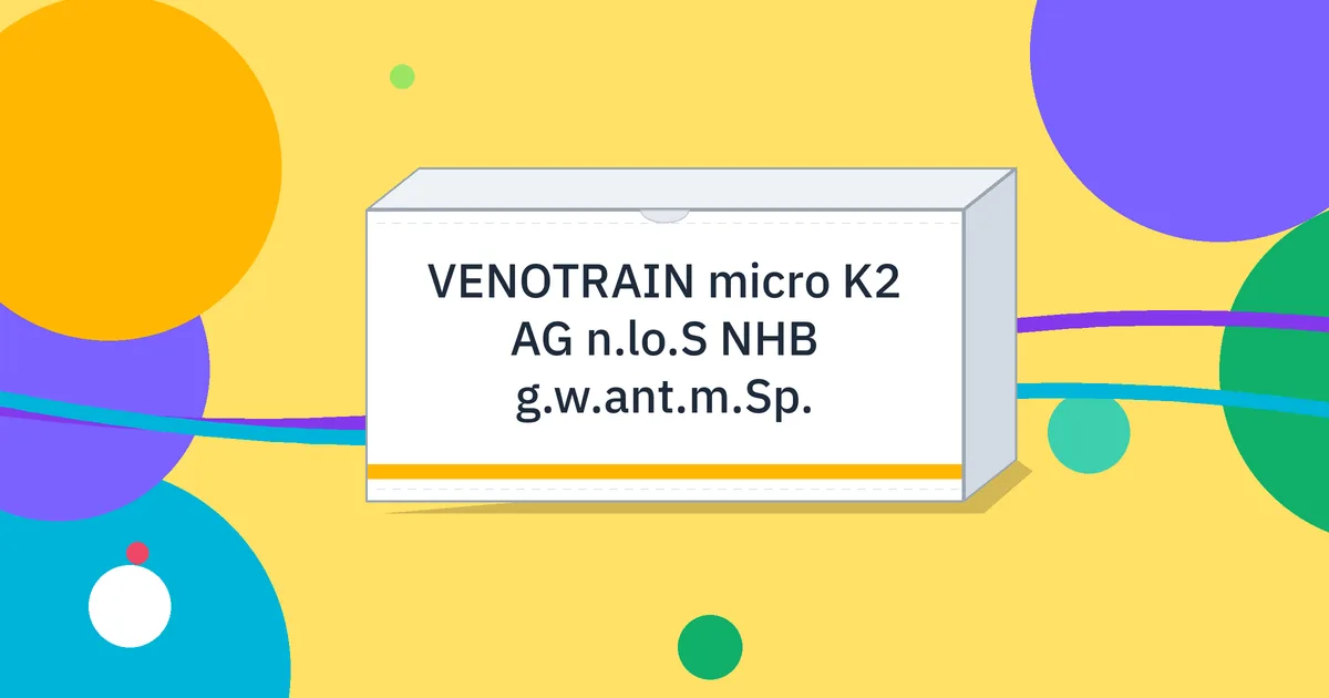 Symbolbild: Packung mit der Aufschrift VENOTRAIN micro K2 AG n.lo.S NHB g.w.ant.m.Sp. (PZN 11064836) – Verfügbarkeit und Bezug in Apotheken in Frankfurt am Main