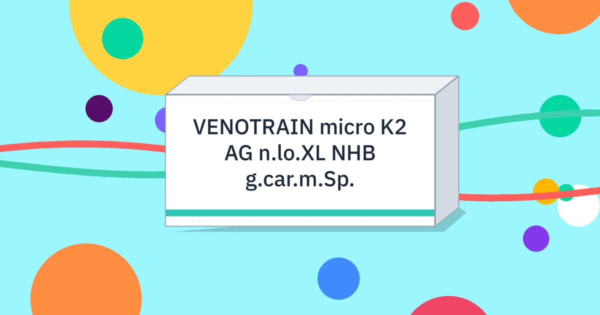Symbolbild: Packung mit der Aufschrift VENOTRAIN micro K2 AG n.lo.XL NHB g.car.m.Sp. (PZN 05999416) – Verfügbarkeit und Bezug in Apotheken in Frankfurt am Main