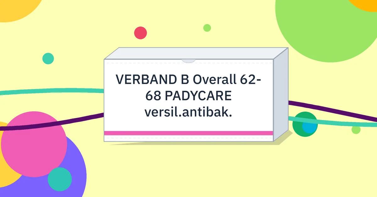 Symbolbild: Packung mit der Aufschrift VERBAND B Overall 62-68 PADYCARE versil.antibak. (PZN 10940307) – Verfügbarkeit und Bezug in Apotheken in Frankfurt am Main