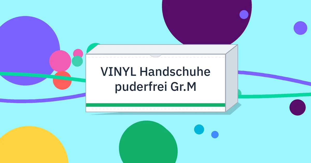 Symbolbild: Packung mit der Aufschrift VINYL Handschuhe puderfrei Gr.M (PZN 06149594) – Verfügbarkeit und Bezug in Apotheken in Frankfurt am Main