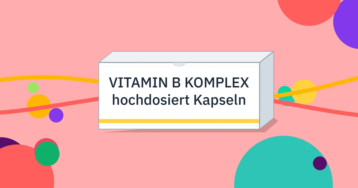 Symbolbild: Packung mit der Aufschrift VITAMIN B KOMPLEX hochdosiert Kapseln (PZN 01218557) – Verfügbarkeit und Bezug in Apotheken in Frankfurt am Main