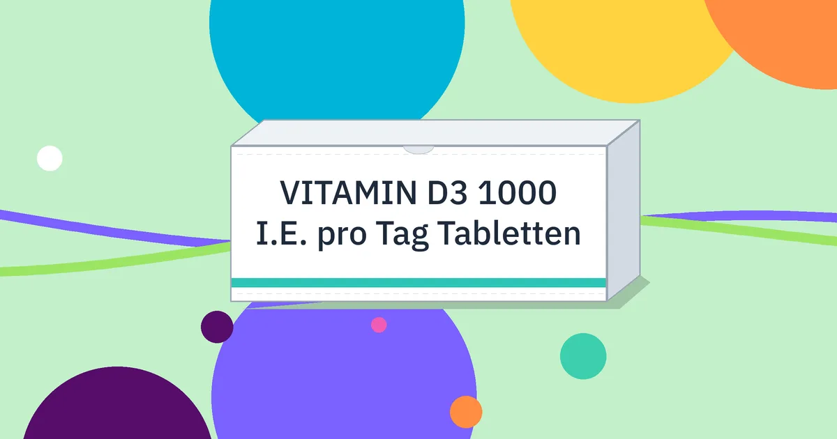 Symbolbild: Packung mit der Aufschrift VITAMIN D3 1000 I.E. pro Tag Tabletten (PZN 14238484) – Verfügbarkeit und Bezug in Apotheken in Frankfurt am Main