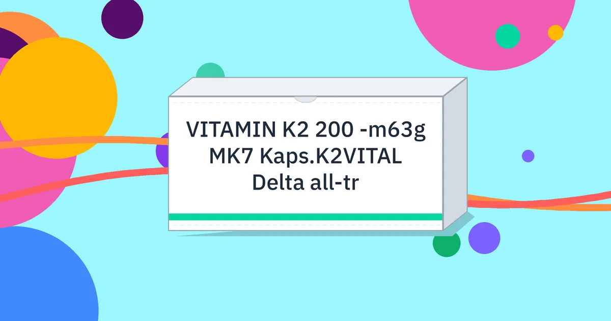 Symbolbild: Packung mit der Aufschrift VITAMIN K2 200 -m63g MK7 Kaps.K2VITAL Delta all-tr (PZN 18784232) – Verfügbarkeit und Bezug in Apotheken in Frankfurt am Main