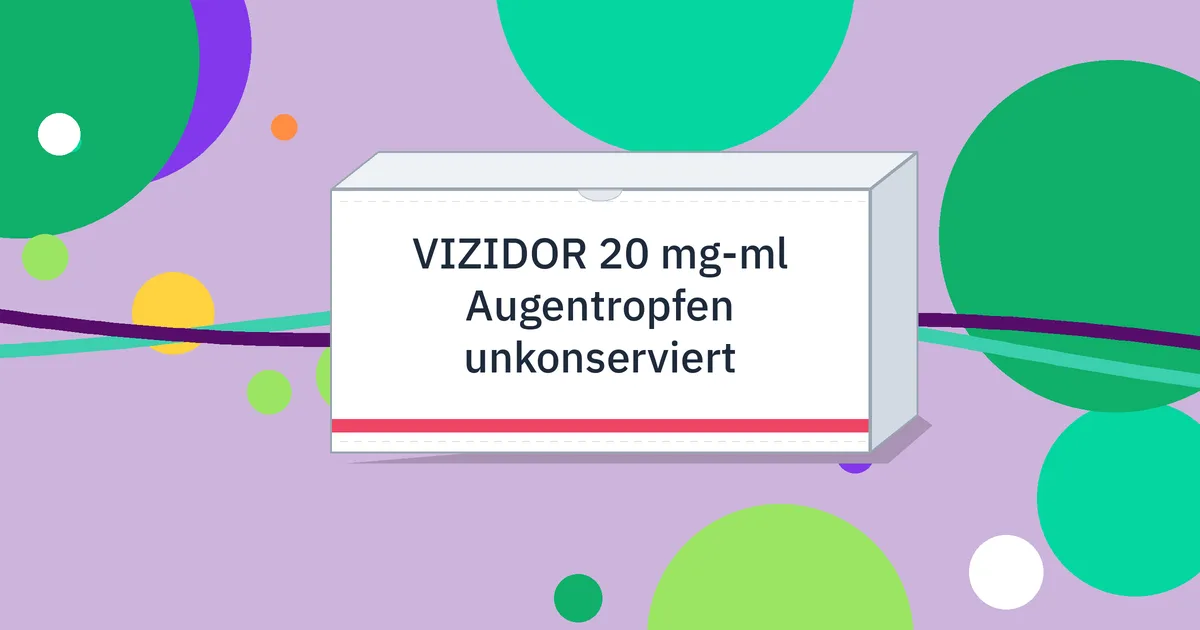 Symbolbild: Packung mit der Aufschrift VIZIDOR 20 mg-ml Augentropfen unkonserviert (PZN 18046698) – Verfügbarkeit und Bezug in Apotheken in Frankfurt am Main