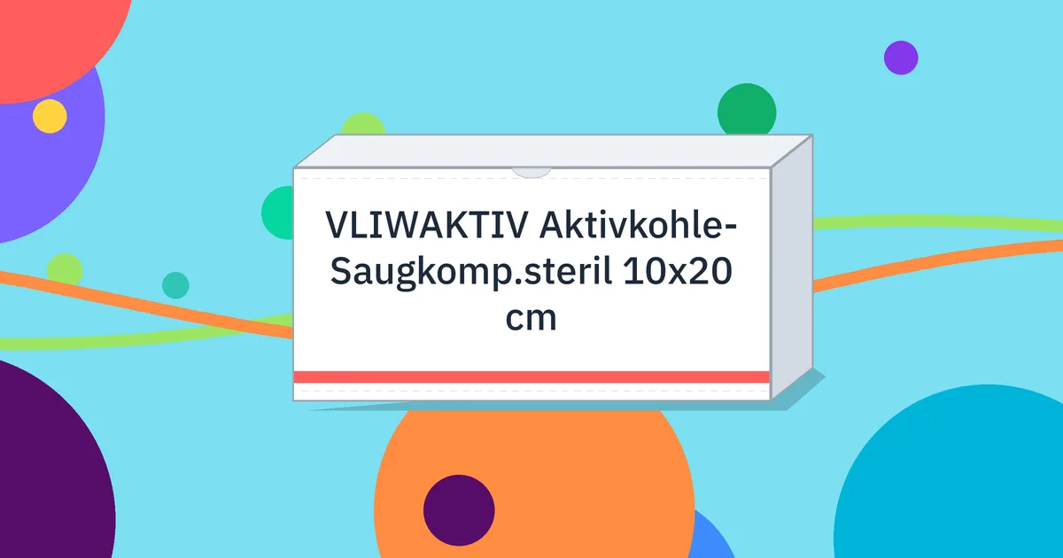 Symbolbild: Packung mit der Aufschrift VLIWAKTIV Aktivkohle-Saugkomp.steril 10x20 cm (PZN 15431243) – Verfügbarkeit und Bezug in Apotheken in Frankfurt am Main