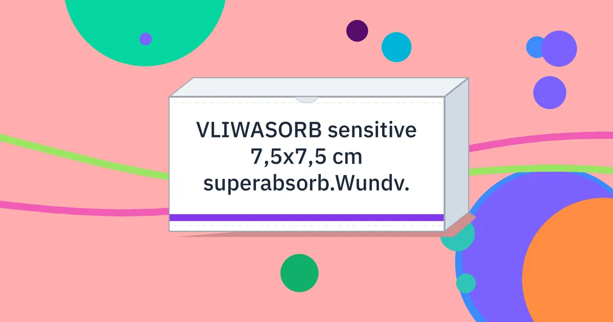 Symbolbild: Packung mit der Aufschrift VLIWASORB sensitive 7,5x7,5 cm superabsorb.Wundv. (PZN 17901960) – Verfügbarkeit und Bezug in Apotheken in Frankfurt am Main