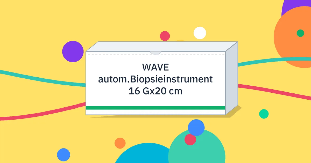 Symbolbild: Packung mit der Aufschrift WAVE autom.Biopsieinstrument 16 Gx20 cm (PZN 19529364) – Verfügbarkeit und Bezug in Apotheken in Frankfurt am Main