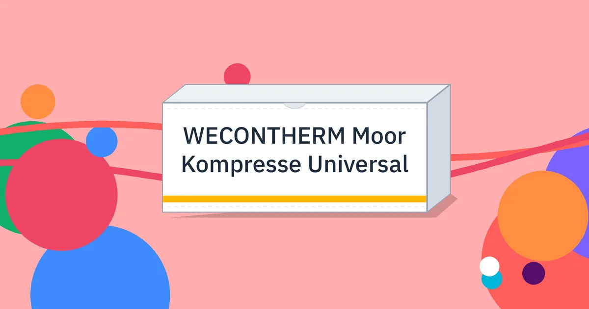 Symbolbild: Packung mit der Aufschrift WECONTHERM Moor Kompresse Universal (PZN 04676680) – Verfügbarkeit und Bezug in Apotheken in Frankfurt am Main