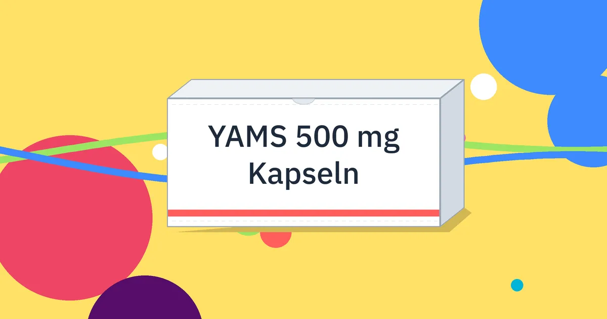 Symbolbild: Packung mit der Aufschrift YAMS 500 mg Kapseln (PZN 05125516) – Verfügbarkeit und Bezug in Apotheken in Frankfurt am Main