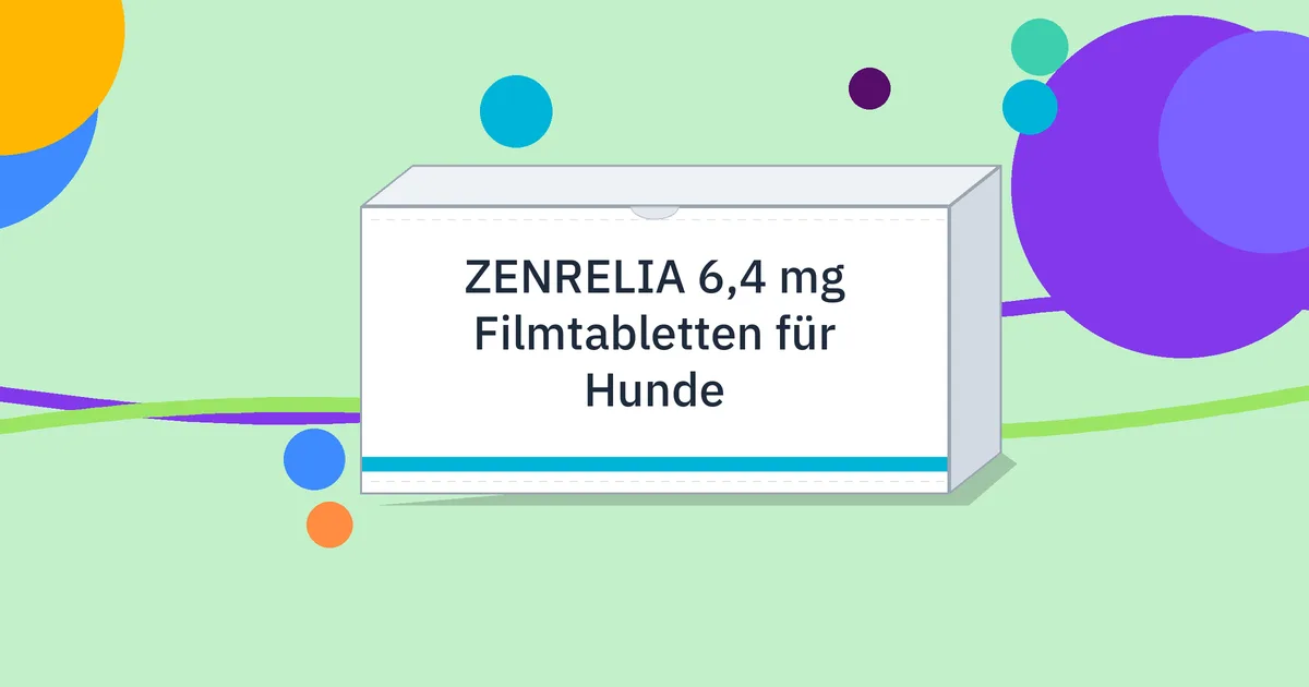Symbolbild: Packung mit der Aufschrift ZENRELIA 6,4 mg Filmtabletten für Hunde (PZN 19711353) – Verfügbarkeit und Bezug in Apotheken in Frankfurt am Main