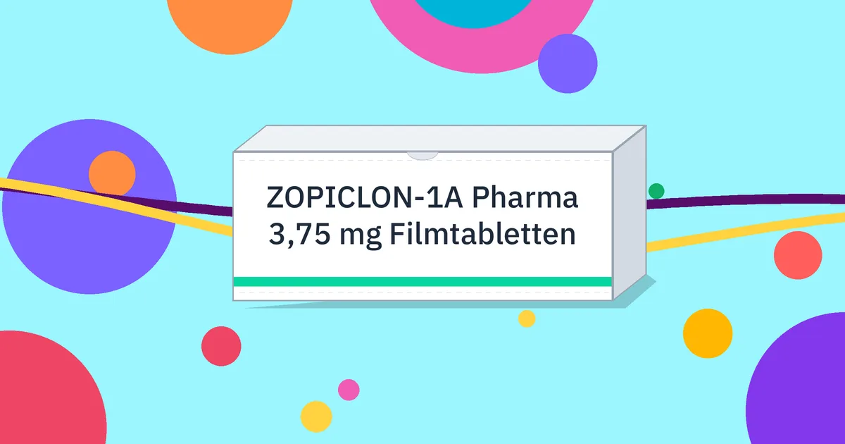 Symbolbild: Packung mit der Aufschrift ZOPICLON-1A Pharma 3,75 mg Filmtabletten (PZN 04344110) – Verfügbarkeit und Bezug in Apotheken in Frankfurt am Main
