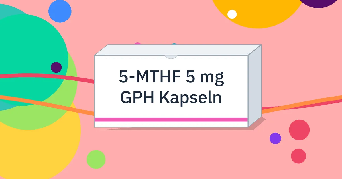 Symbolbild: Packung mit der Aufschrift 5-MTHF 5 mg GPH Kapseln (PZN 20051413) – Verfügbarkeit und Bezug in Apotheken in Frankfurt am Main