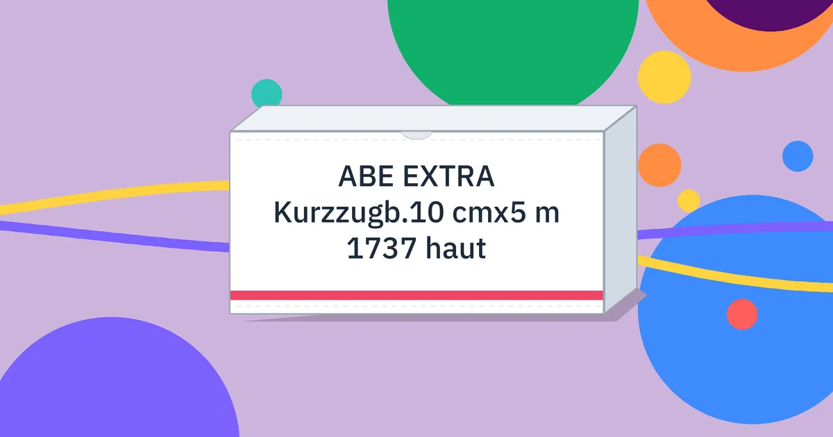 Symbolbild: Packung mit der Aufschrift ABE EXTRA Kurzzugb.10 cmx5 m 1737 haut (PZN 08490771) – Verfügbarkeit und Bezug in Apotheken in Frankfurt am Main