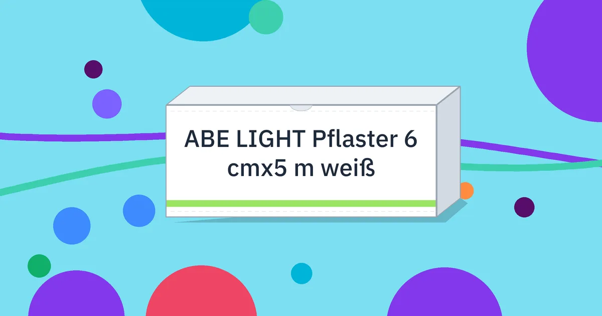 Symbolbild: Packung mit der Aufschrift ABE LIGHT Pflaster 6 cmx5 m weiß (PZN 06790256) – Verfügbarkeit und Bezug in Apotheken in Frankfurt am Main