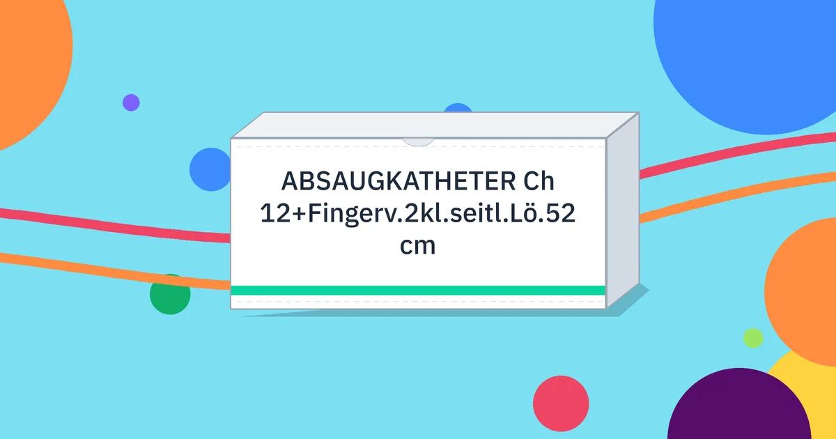 Symbolbild: Packung mit der Aufschrift ABSAUGKATHETER Ch 12+Fingerv.2kl.seitl.Lö.52 cm (PZN 09091837) – Verfügbarkeit und Bezug in Apotheken in Frankfurt am Main