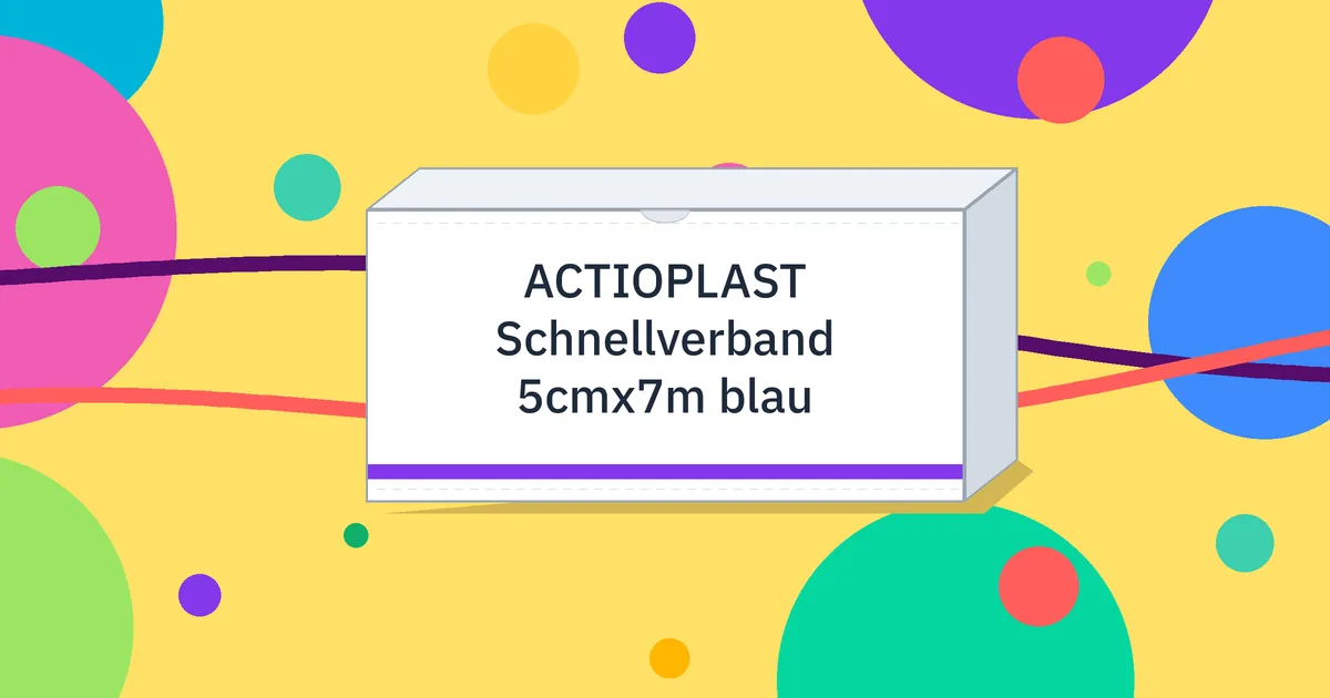 Symbolbild: Packung mit der Aufschrift ACTIOPLAST Schnellverband 5cmx7m blau (PZN 03303600) – Verfügbarkeit und Bezug in Apotheken in Frankfurt am Main