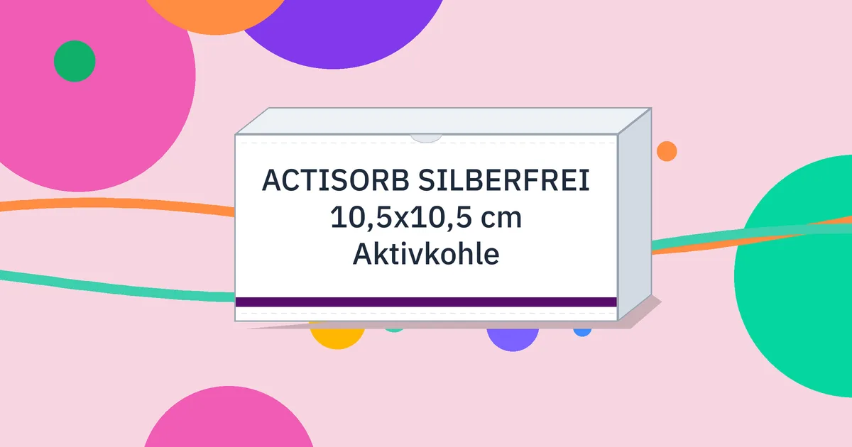 Symbolbild: Packung mit der Aufschrift ACTISORB SILBERFREI 10,5x10,5 cm Aktivkohle (PZN 18055183) – Verfügbarkeit und Bezug in Apotheken in Frankfurt am Main