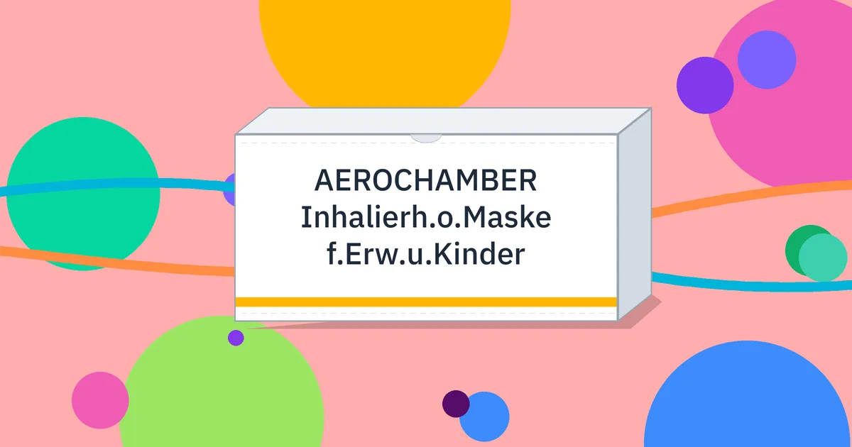 Symbolbild: Packung mit der Aufschrift AEROCHAMBER Inhalierh.o.Maske f.Erw.u.Kinder (PZN 06572714) – Verfügbarkeit und Bezug in Apotheken in Frankfurt am Main