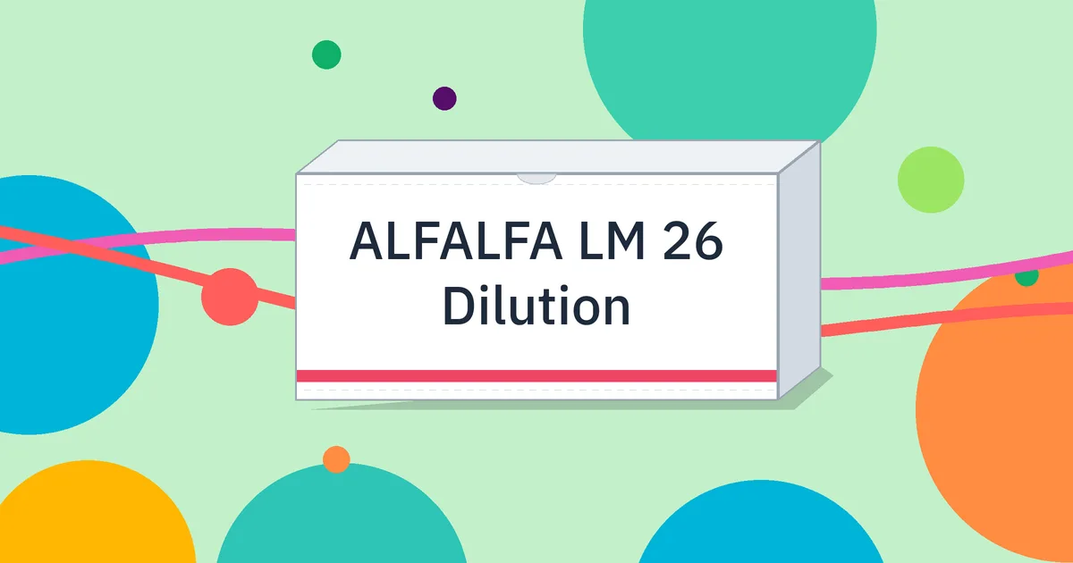 Symbolbild: Packung mit der Aufschrift ALFALFA LM 26 Dilution (PZN 13310311) – Verfügbarkeit und Bezug in Apotheken in Frankfurt am Main