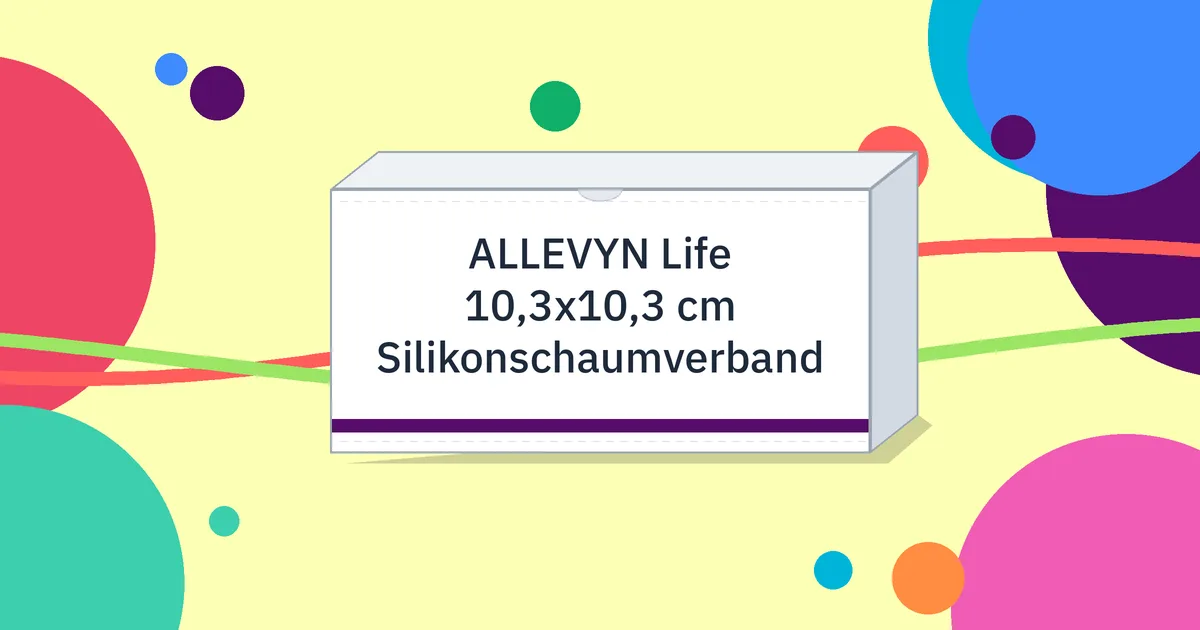 Symbolbild: Packung mit der Aufschrift ALLEVYN Life 10,3x10,3 cm Silikonschaumverband (PZN 11285141) – Verfügbarkeit und Bezug in Apotheken in Frankfurt am Main