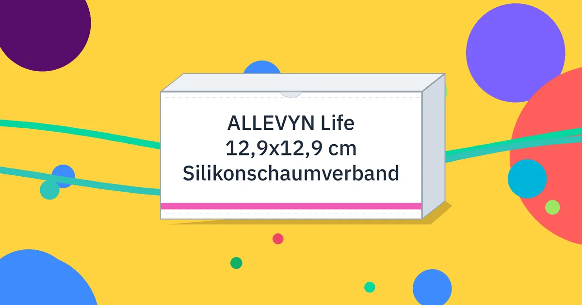 Symbolbild: Packung mit der Aufschrift ALLEVYN Life 12,9x12,9 cm Silikonschaumverband (PZN 10054190) – Verfügbarkeit und Bezug in Apotheken in Frankfurt am Main