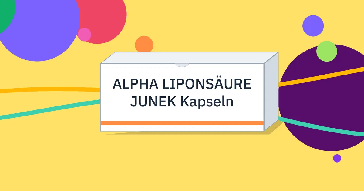 Symbolbild: Packung mit der Aufschrift ALPHA LIPONSÄURE JUNEK Kapseln (PZN 09680143) – Verfügbarkeit und Bezug in Apotheken in Frankfurt am Main