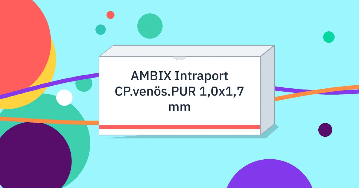 Symbolbild: Packung mit der Aufschrift AMBIX Intraport CP.venös.PUR 1,0x1,7 mm (PZN 06439777) – Verfügbarkeit und Bezug in Apotheken in Frankfurt am Main