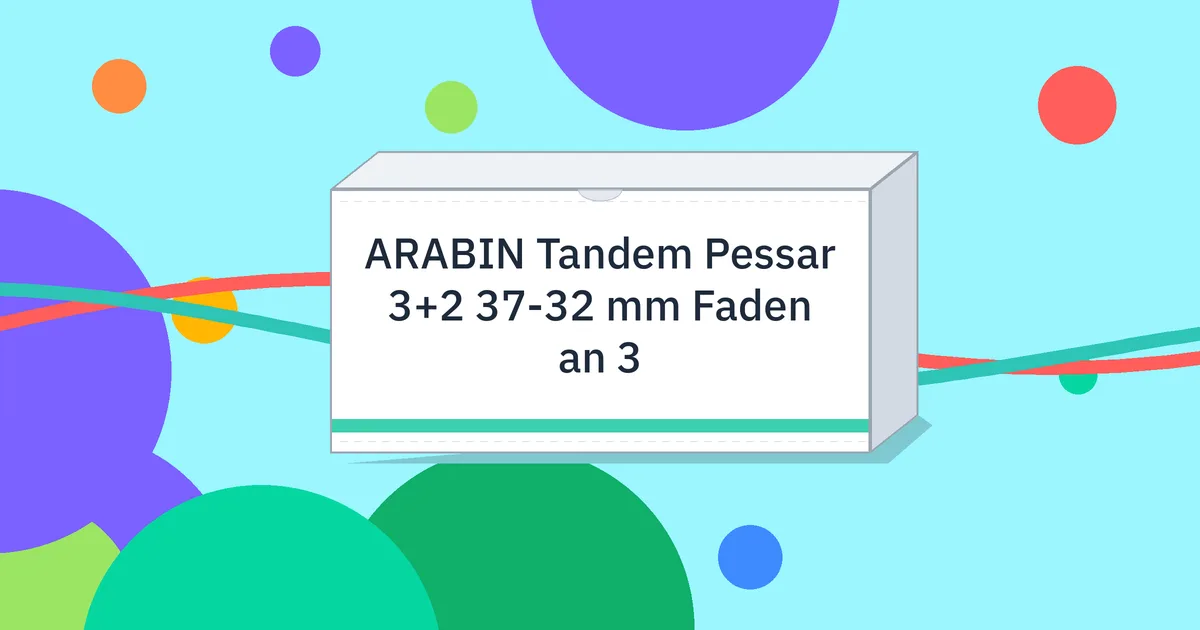 Symbolbild: Packung mit der Aufschrift ARABIN Tandem Pessar 3+2 37-32 mm Faden an 3 (PZN 16928201) – Verfügbarkeit und Bezug in Apotheken in Frankfurt am Main