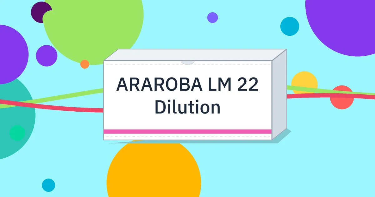 Symbolbild: Packung mit der Aufschrift ARAROBA LM 22 Dilution (PZN 13385875) – Verfügbarkeit und Bezug in Apotheken in Frankfurt am Main