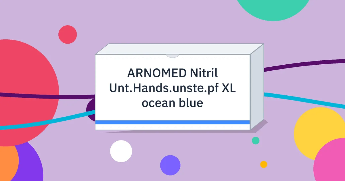 Symbolbild: Packung mit der Aufschrift ARNOMED Nitril Unt.Hands.unste.pf XL ocean blue (PZN 18136668) – Verfügbarkeit und Bezug in Apotheken in Frankfurt am Main